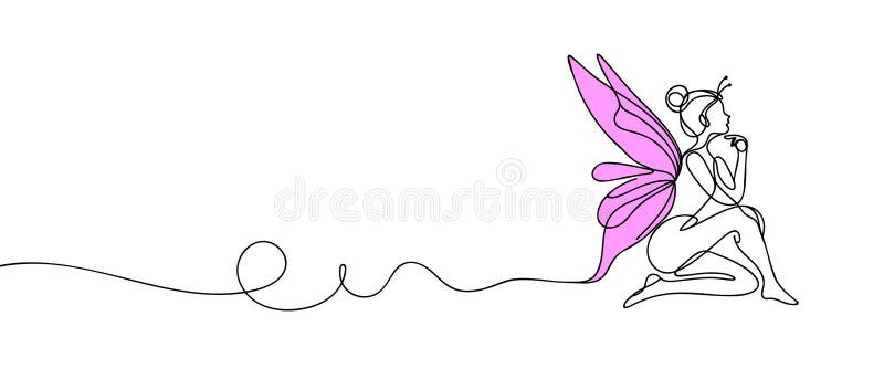 Continuous One Line Drawing of a Fairy. Simple Vector Illustration ...