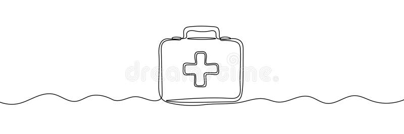 Continuous One Line Drawing of First Aid Kit Box. Simple Medical Box ...