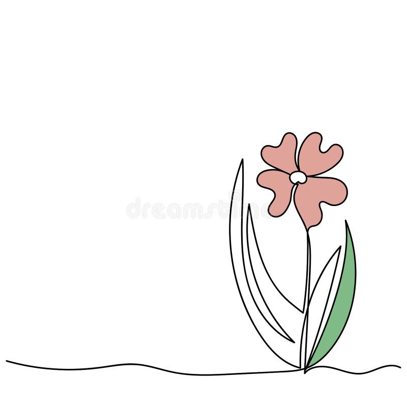 Continuous One Line Drawing. Flower. Hand Drawn Vector Illustration on ...