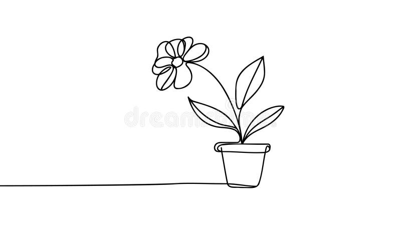 Continuous One Line Drawing of a Flower in a Pot. Beautiful Flower ...