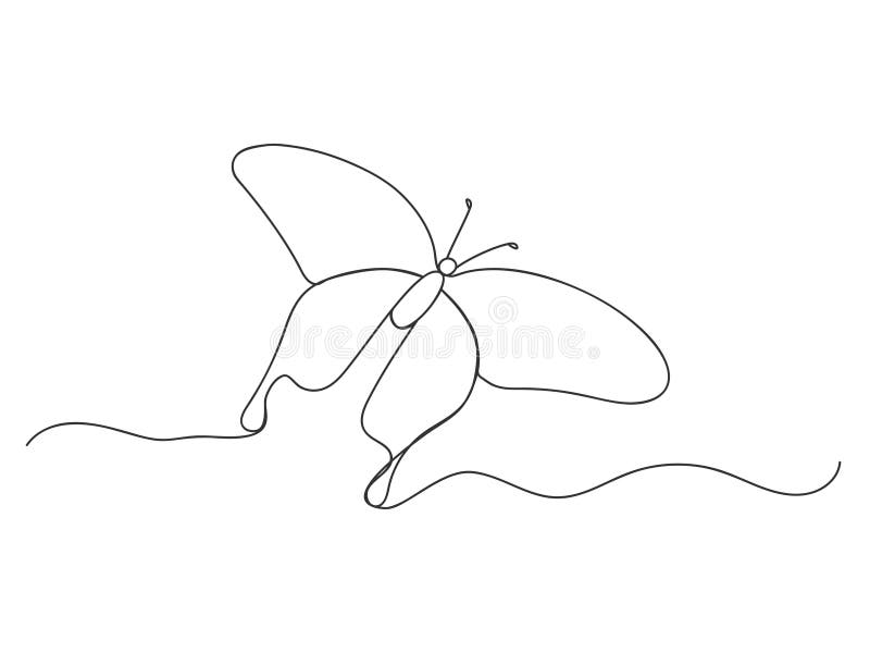 Continuous One Line Drawing Flying Butterfly Isolated Vector