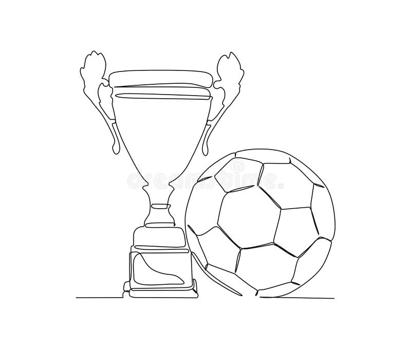 Continuous One Line Drawing of Football Ball and Trophy. Football ...