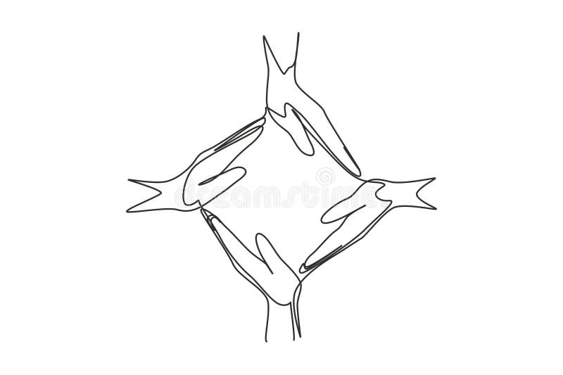 Continuous One Line Drawing Four Palm Hands Make Square Frame Shape ...