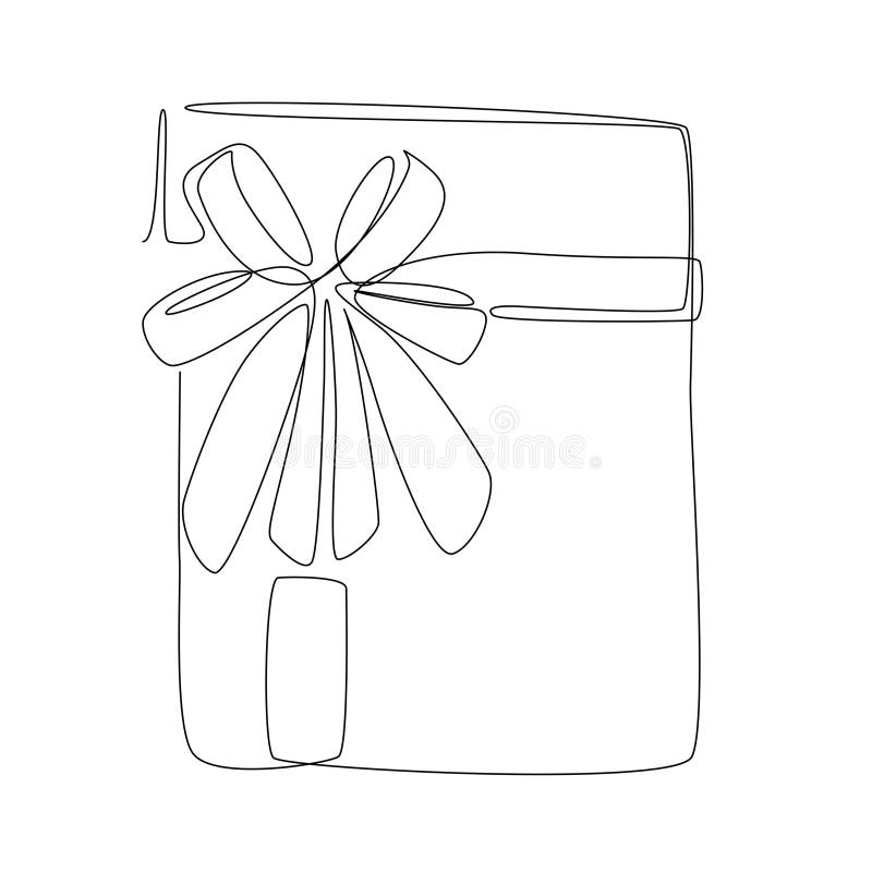 Continuous One Line Drawing of Gift Box with Bow. Single Line Draw in ...