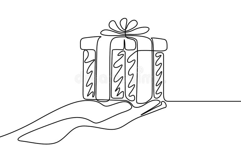 Continuous Line Drawing Of Gift Box With Ribbon Bow. Vector ...