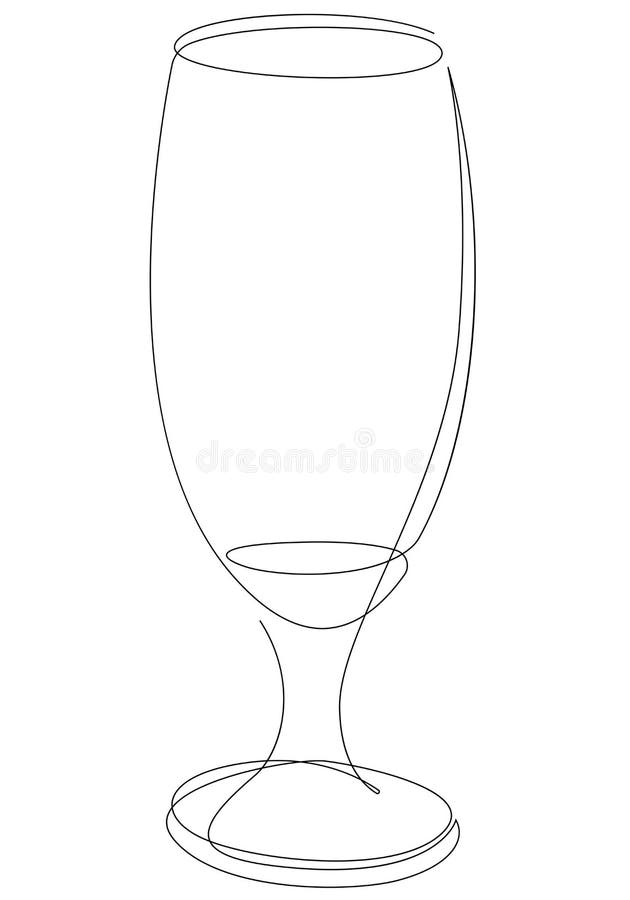 Continuous One Line Drawing of Glass with Cocktail, Beer or Beverage ...