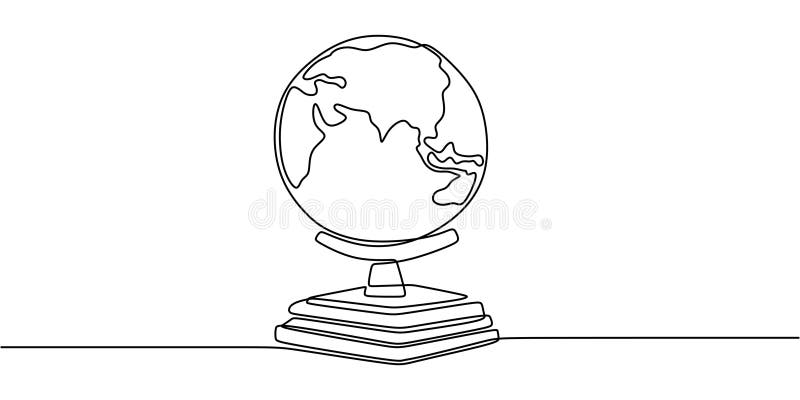 Continuous One Line Drawing of Globe with Vintage Map. Depicting the ...
