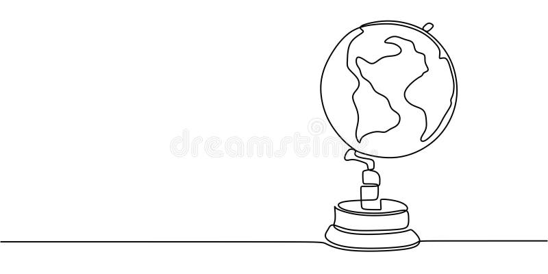 Continuous One Line Drawing of Globe with Vintage Map. World Map with ...