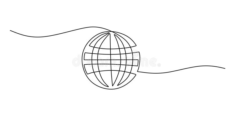 Continuous One Line Drawing of Globe with Vintage Map. World Map with ...