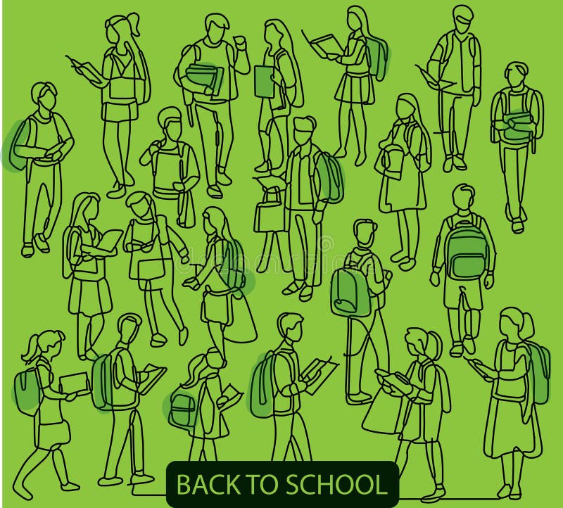 Continuous One Line Drawing for Group of Students Carrying Back Bags ...