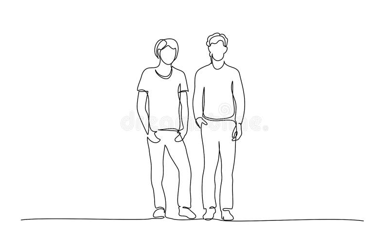 Continuous One Line Drawing. Group of Teenager Speaking Stock Vector ...