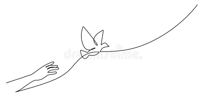 Continuous One Line Drawing of a Hand and Bird, Representing Peace ...