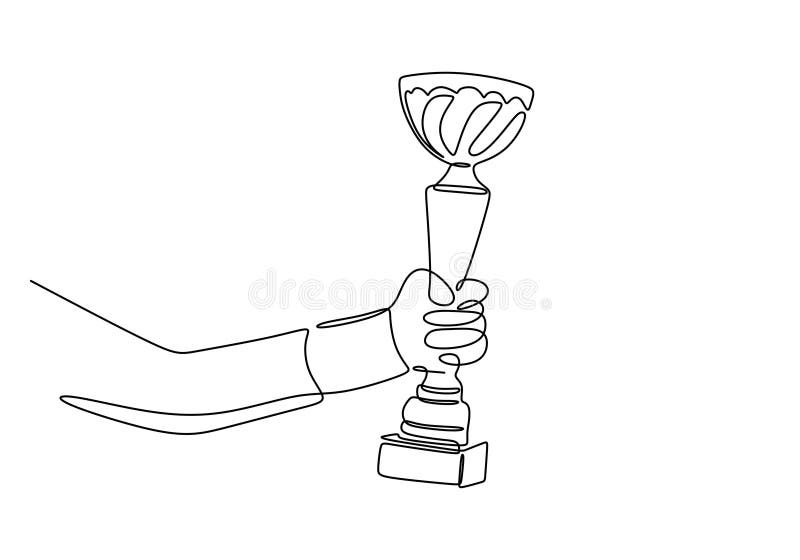 Continuous One Line Drawing of Hand Hold Trophy Cup Competition Stock ...