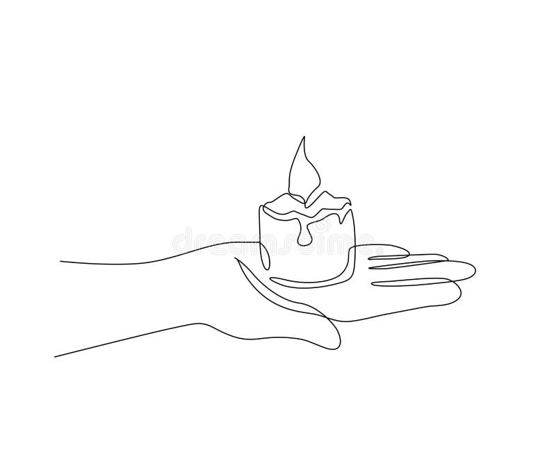 Continuous One Line Drawing of Hand Holding Burning Candle. Candle Burn ...