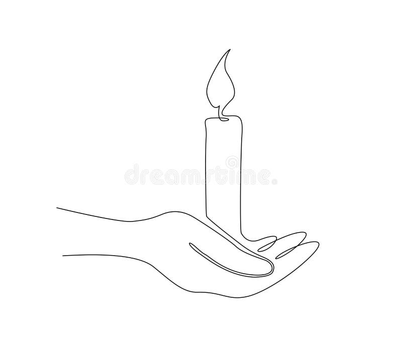 Continuous One Line Drawing of Hand Holding Burning Candle. Candle Burn ...