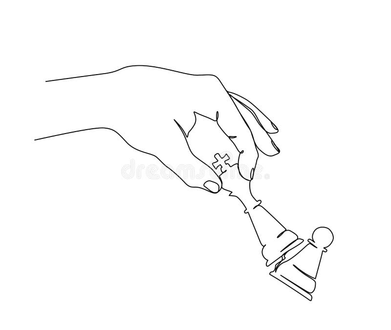 Continuous One Line Drawing of Hand Holding Chess King and Pawn. Simple ...