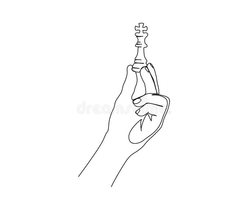 Continuous One Line Drawing of Hand Holding Chess King. Simple Chess ...