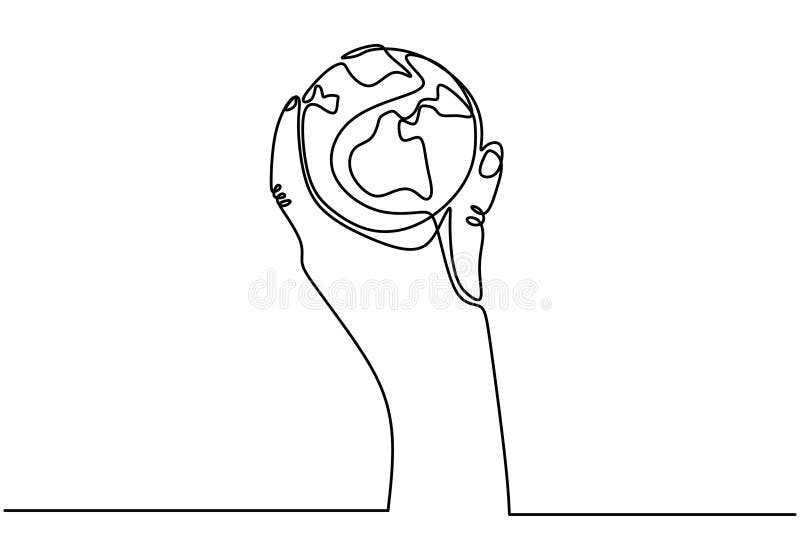 Continuous One Line Drawing of Hand Holding Earth Globe. Symbol of Care ...