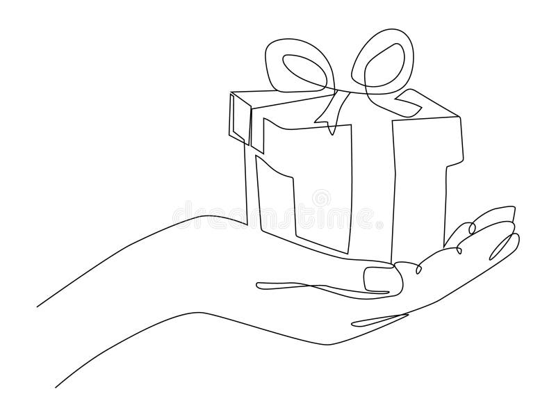 Continuous One Line Drawing of Hand Holding Gift Box, Gift Box in Hands ...