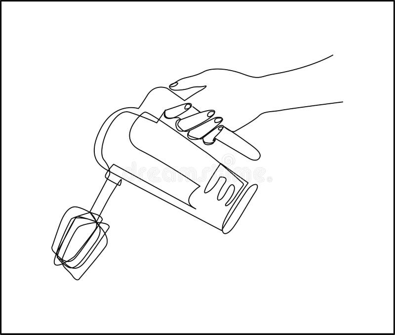 Continuous One Line Drawing of Hand Holding Kitchen Mixer. Electric ...