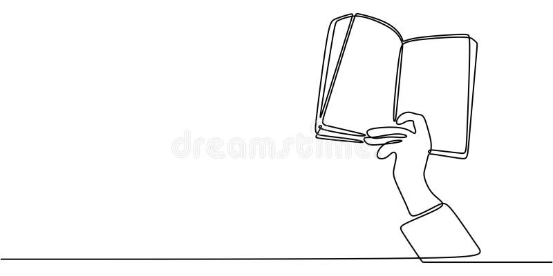 Continuous One Line Drawing of a Hand Holding an Open Book, Symbolizing ...
