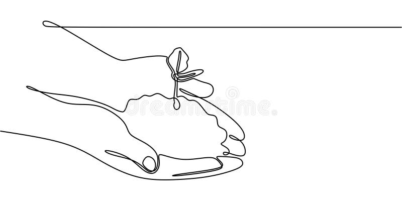 Continuous One Line Drawing of a Hand Holding a Small Tree ...