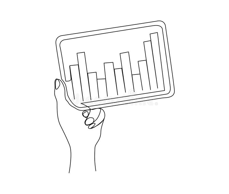 Continuous One Line Drawing of Hand Holding Tab with Chart Graph ...