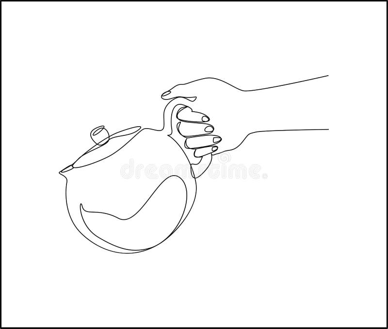 Continuous One Line Drawing of Hand Holding Teapot. Hand Holding ...