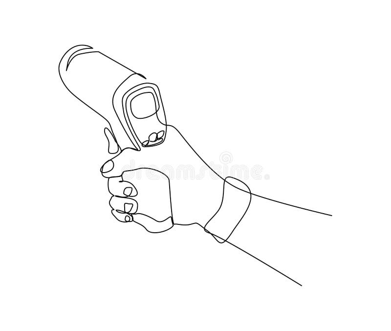 Continuous One Line Drawing of Hand Holding Thermometer Gun . Simple ...