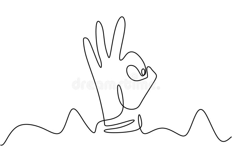 Continuous One Line Drawing of Hand Showing OK Gesture. Creative ...