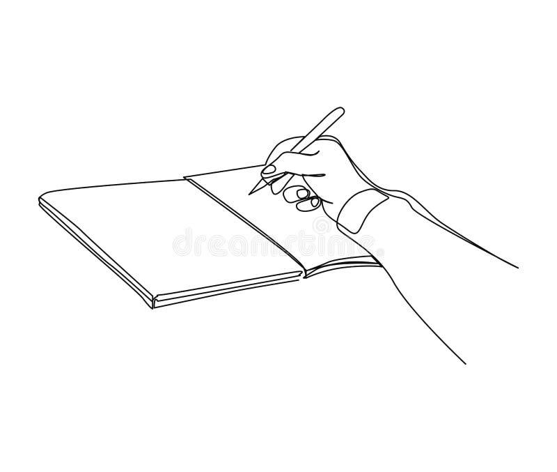 Continuous One Line Drawing of Hand Writing on the Book. Hand Holding ...