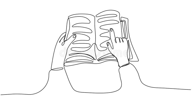 Continuous One Line Drawing Of Hands Holding Book Stock Vector