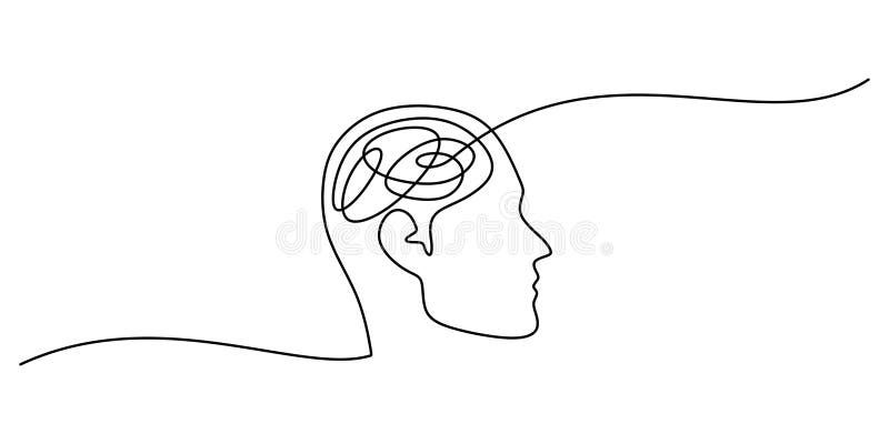 Continuous One Line Drawing of a Head with a Brain, Symbolizing ...