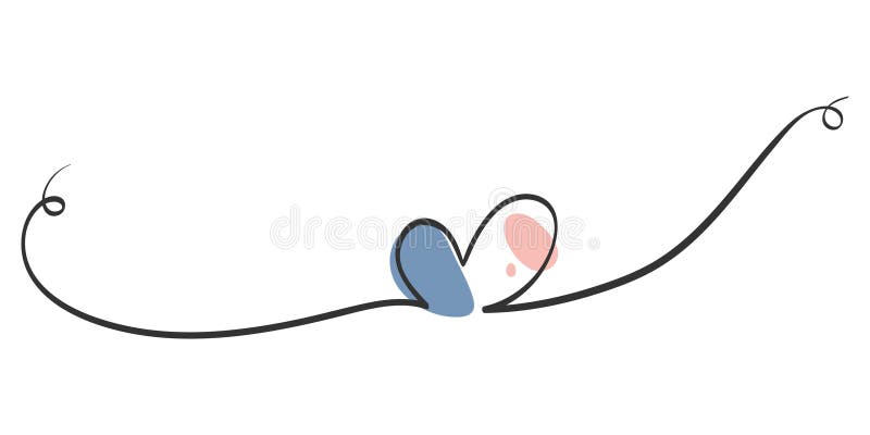 Continuous One Line Drawing Heart Decorated with Color Shapes. Doodle ...