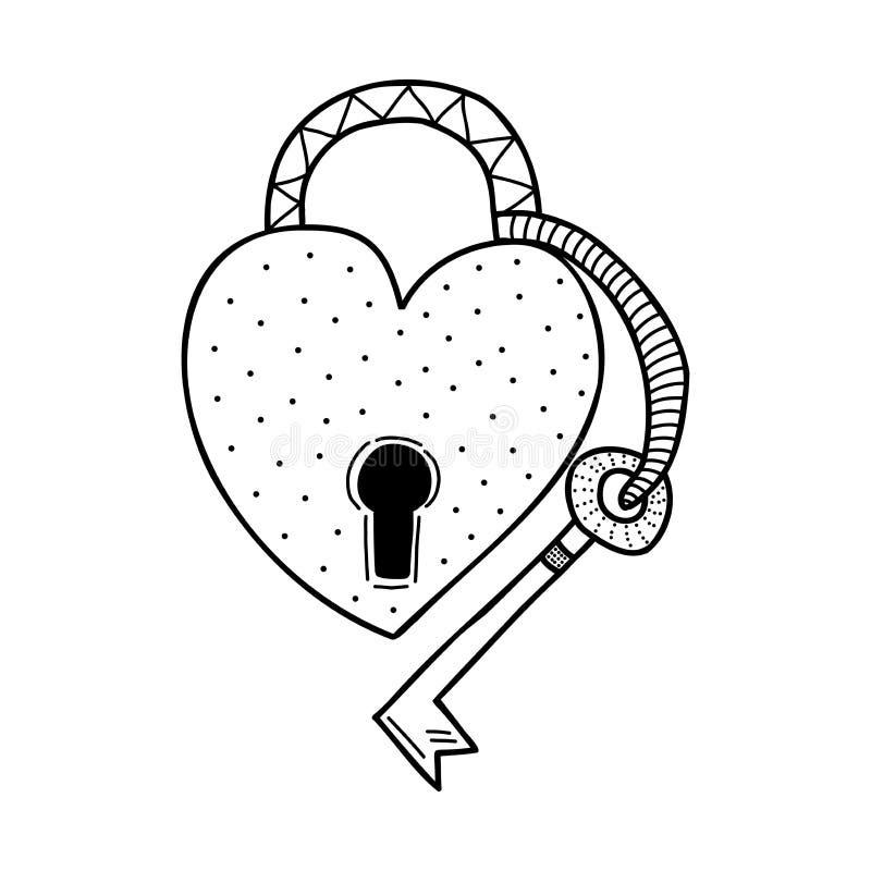Continuous One Line Drawing of a Heart Shaped Lock and Key. Stock ...
