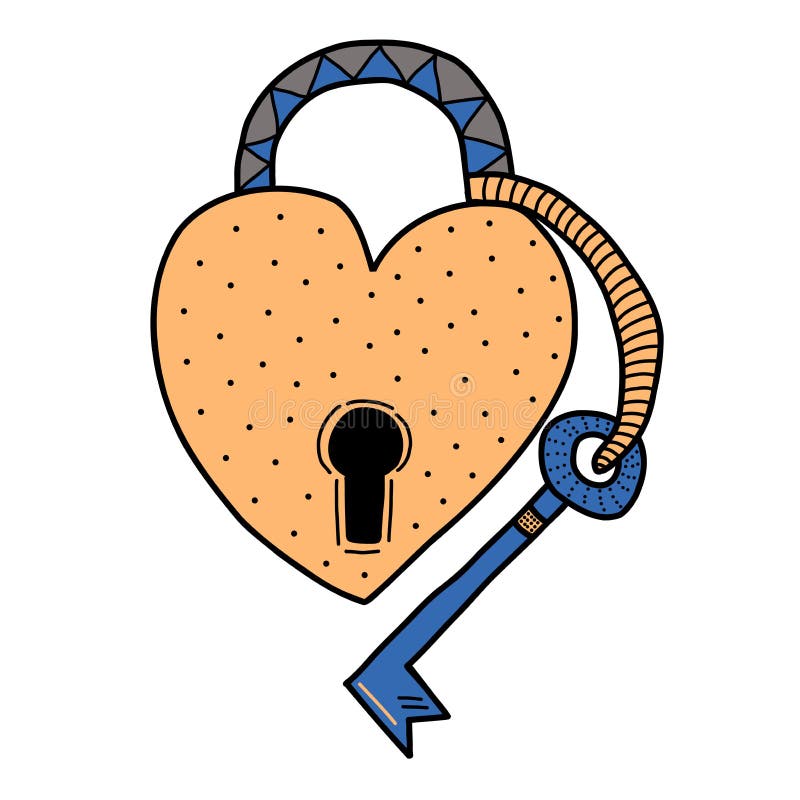 Continuous One Line Drawing of a Heart Shaped Lock and Key. Vector ...