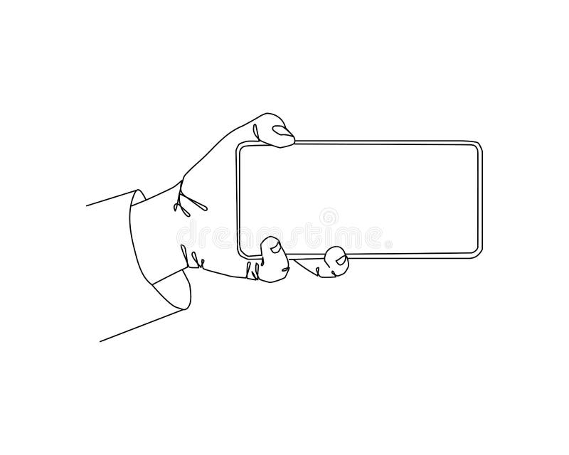 Continuous One Line Drawing in His Hand Phone Smartphone Stock ...