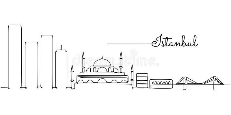 Continuous One Single Line Drawing of Istanbul Turkey Skyline ...
