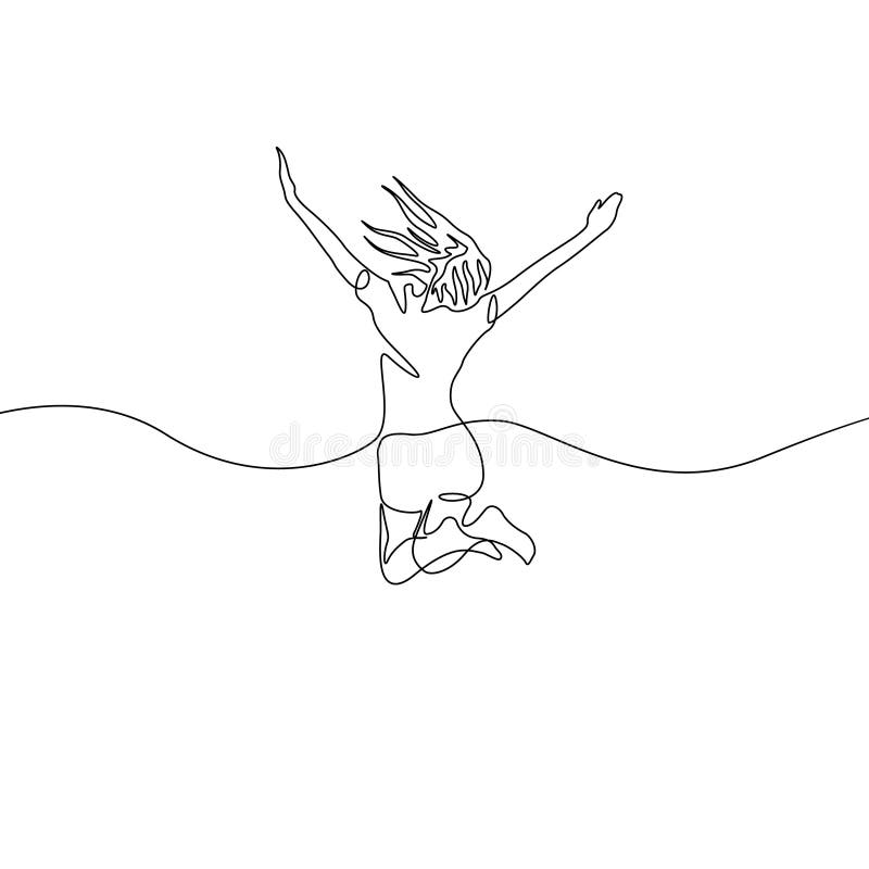 Continuous One Line Drawing Jumping Girl, Vector Stock Vector ...