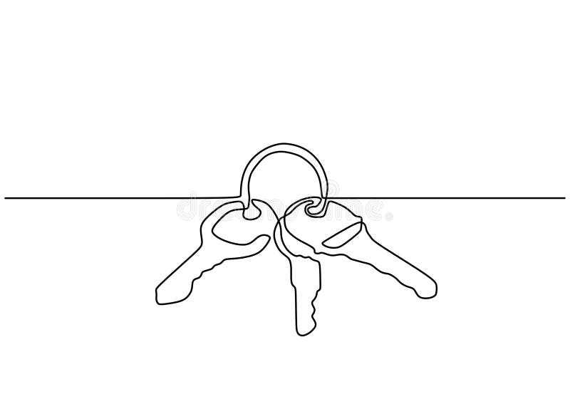 Continuous One Line Drawing of Keys. Symbol of Property and Security ...