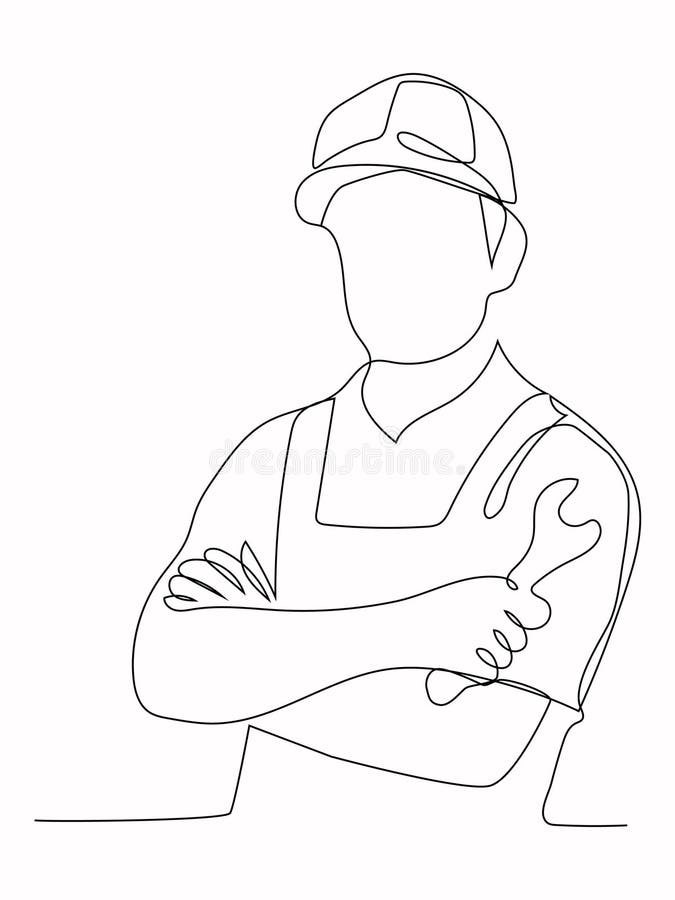 Continuous One Line Drawing of Labour Day. Stock Vector - Illustration ...