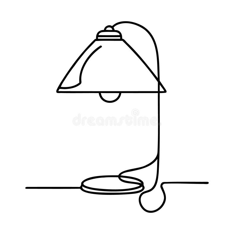 Continuous One Line Drawing. Lamp on the Table Stock Vector ...