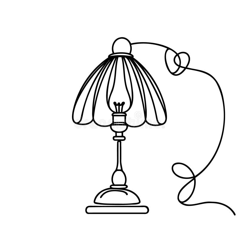 Continuous One Line Drawing. Lamp on the Table Stock Vector ...
