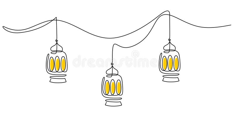 Continuous One Line Drawing of Lantern. Depicting Lighting with Simple ...