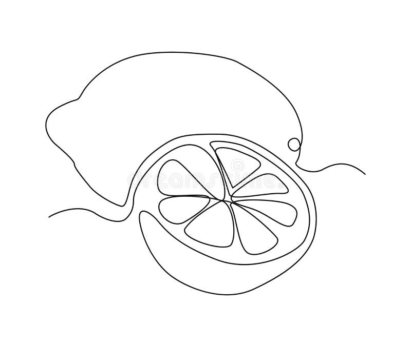 Continuous One Line Drawing of Lemon Fruit with Leaf. Citrusi Fruit ...