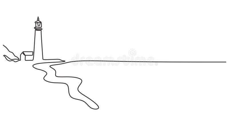 Continuous One Line Drawing of Lighthouse Tower. Castle Hill Tower, Sea ...