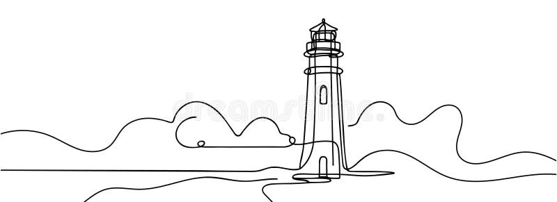 Continuous One Line Drawing of Lighthouse Tower.Vector Illustration ...