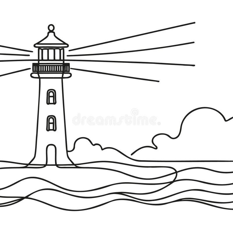 Continuous One Line Drawing of Lighthouse Tower.Vector Illustration ...