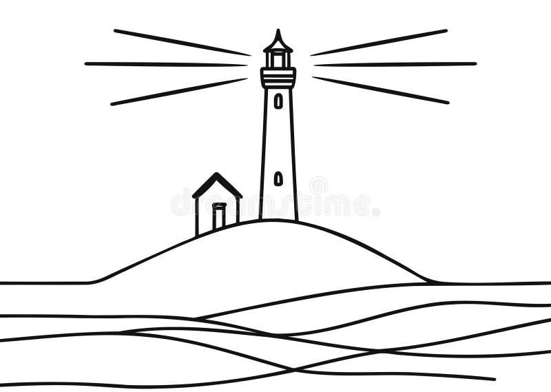 Continuous One Line Drawing of Lighthouse Tower. Vector Illustration ...