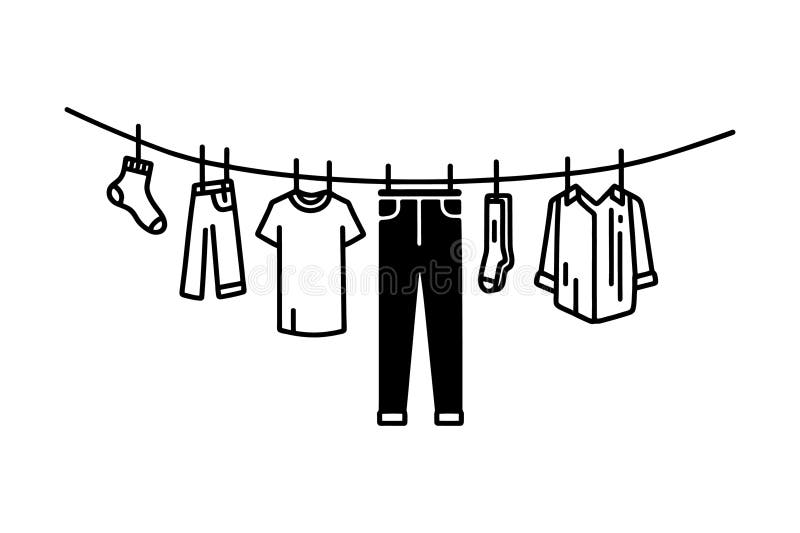 Continuous One-line Drawing of Linen, Clothes Hanging on a Rope. Vector ...